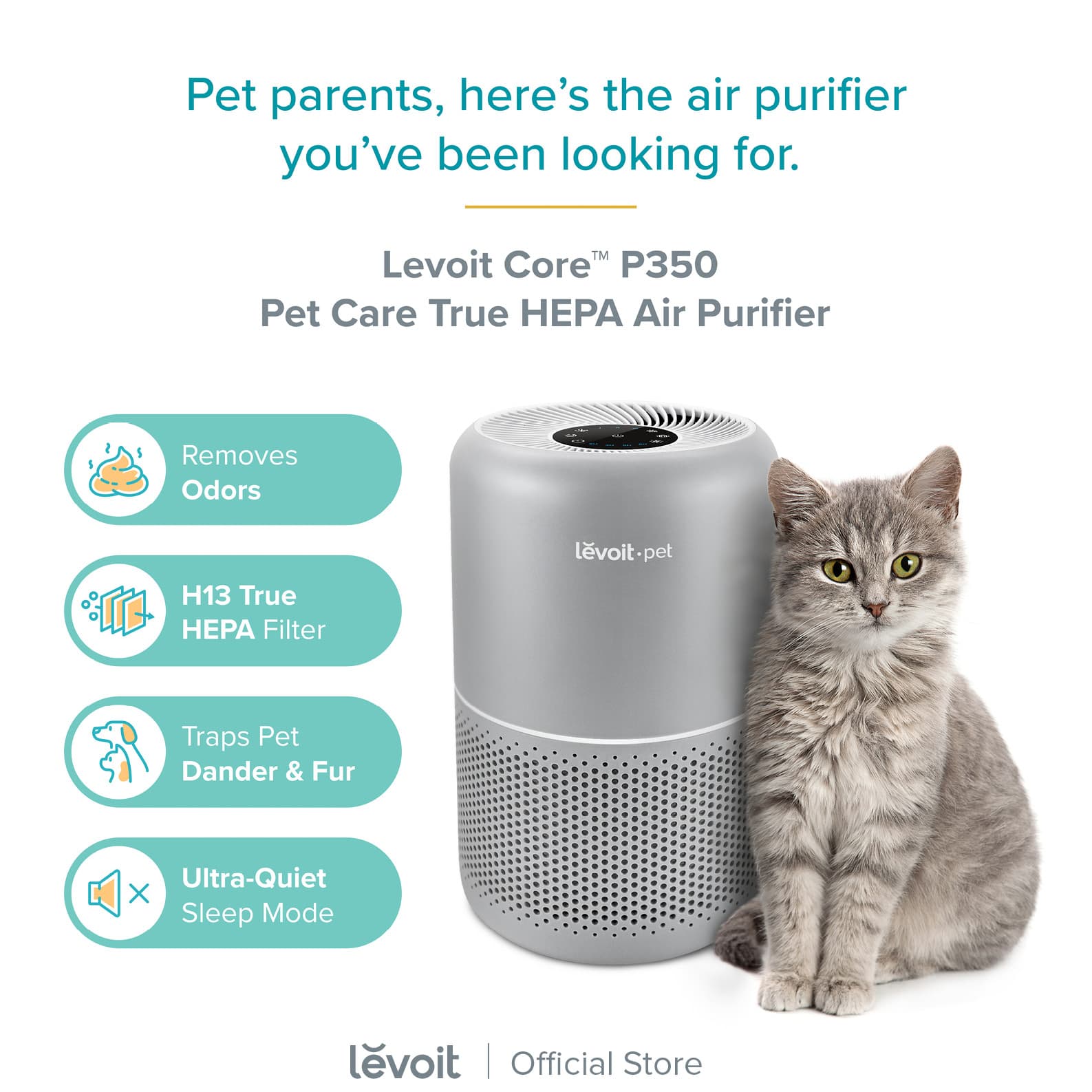 Levoit Core P350 Pet Care Air Purifier Effective Area 40 m² H13 True ...